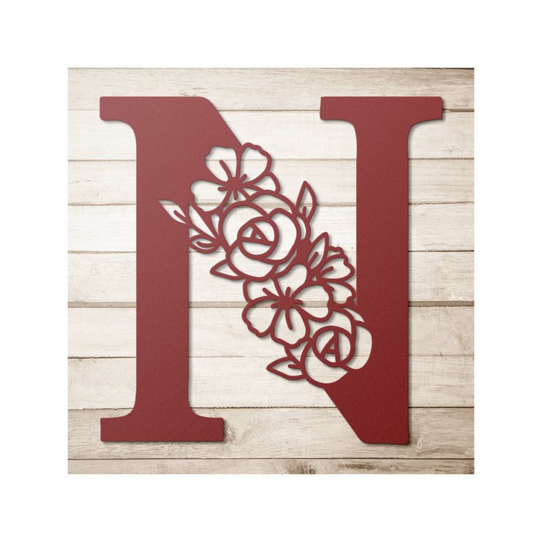 Letter "n" Floral Metal Wall Art, Home Decor "n" Wall Art, Large House ...