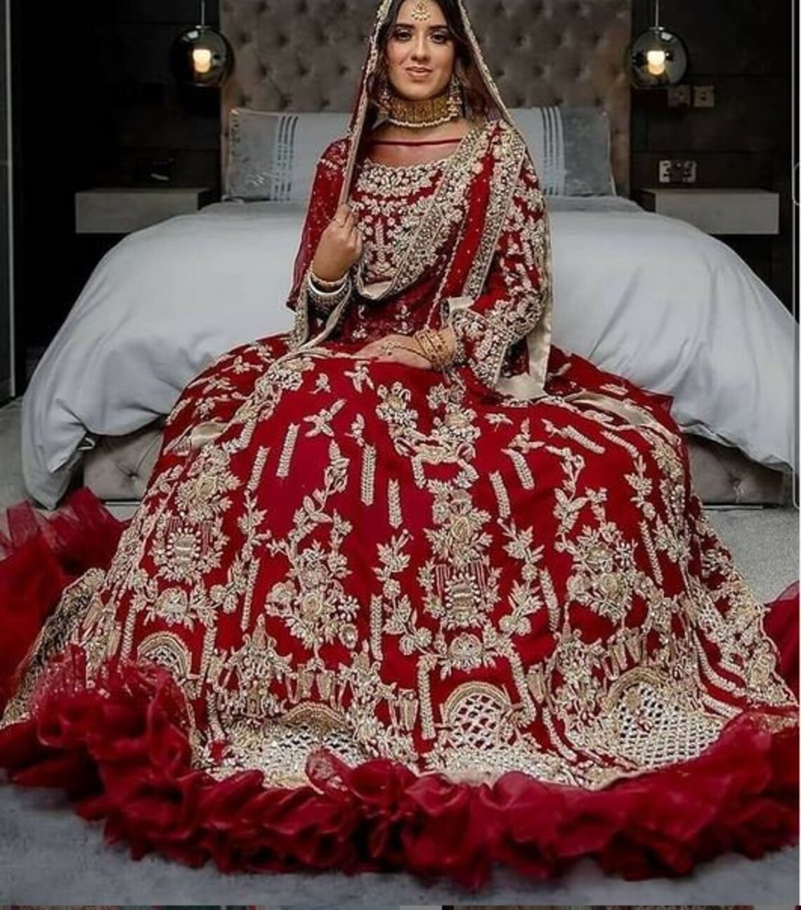 Red Wedding Designer Long Trail Dress Shadi Jora Maroon | Etsy