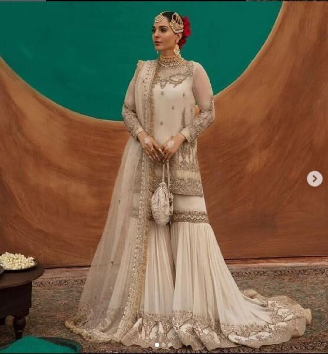 Pakistani Long Frock Indian Bollywood Long Trail Bespoke Pakistani ...