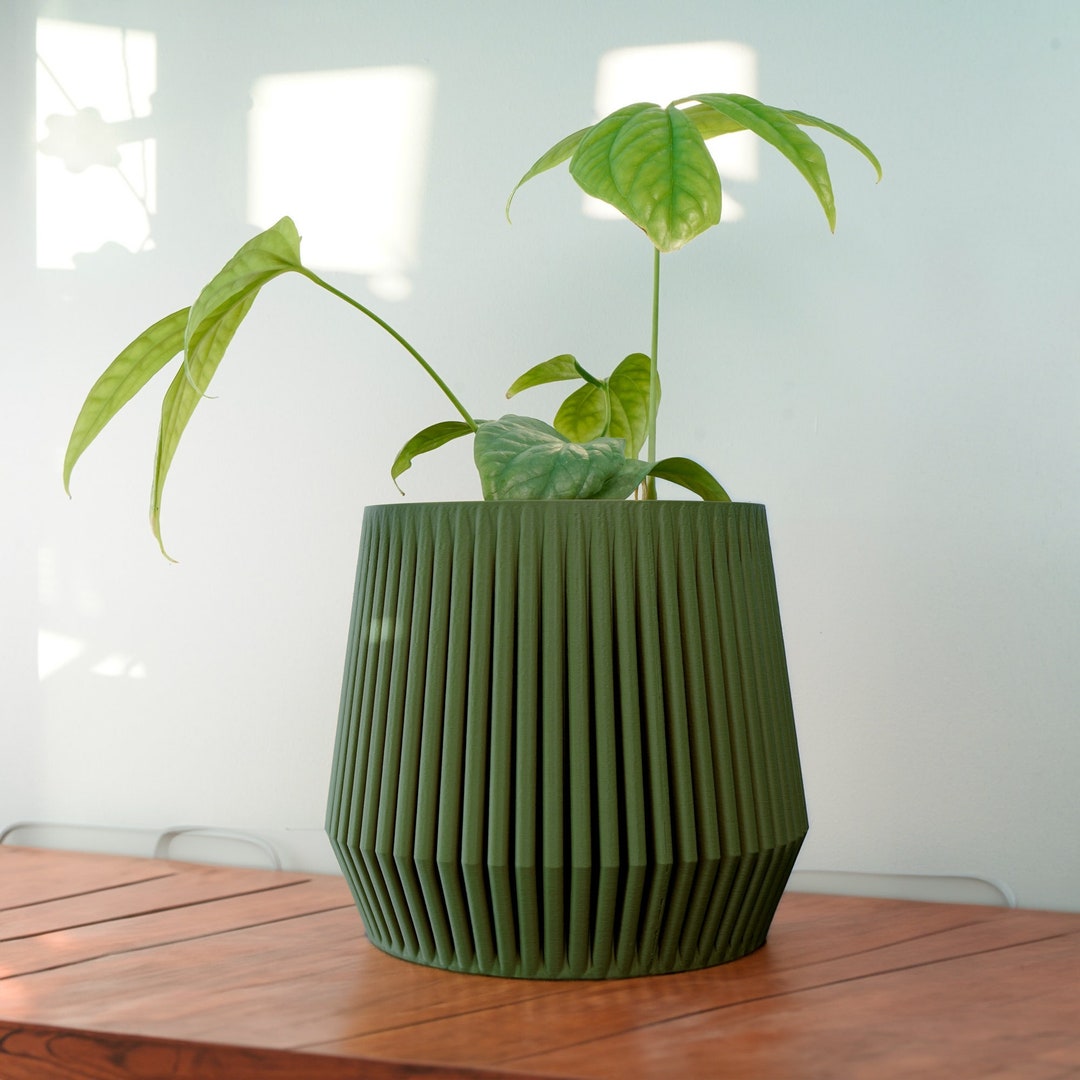 3D Printed Plant Pot With Drainage: Modern Ribbed Design, Stratos - Etsy