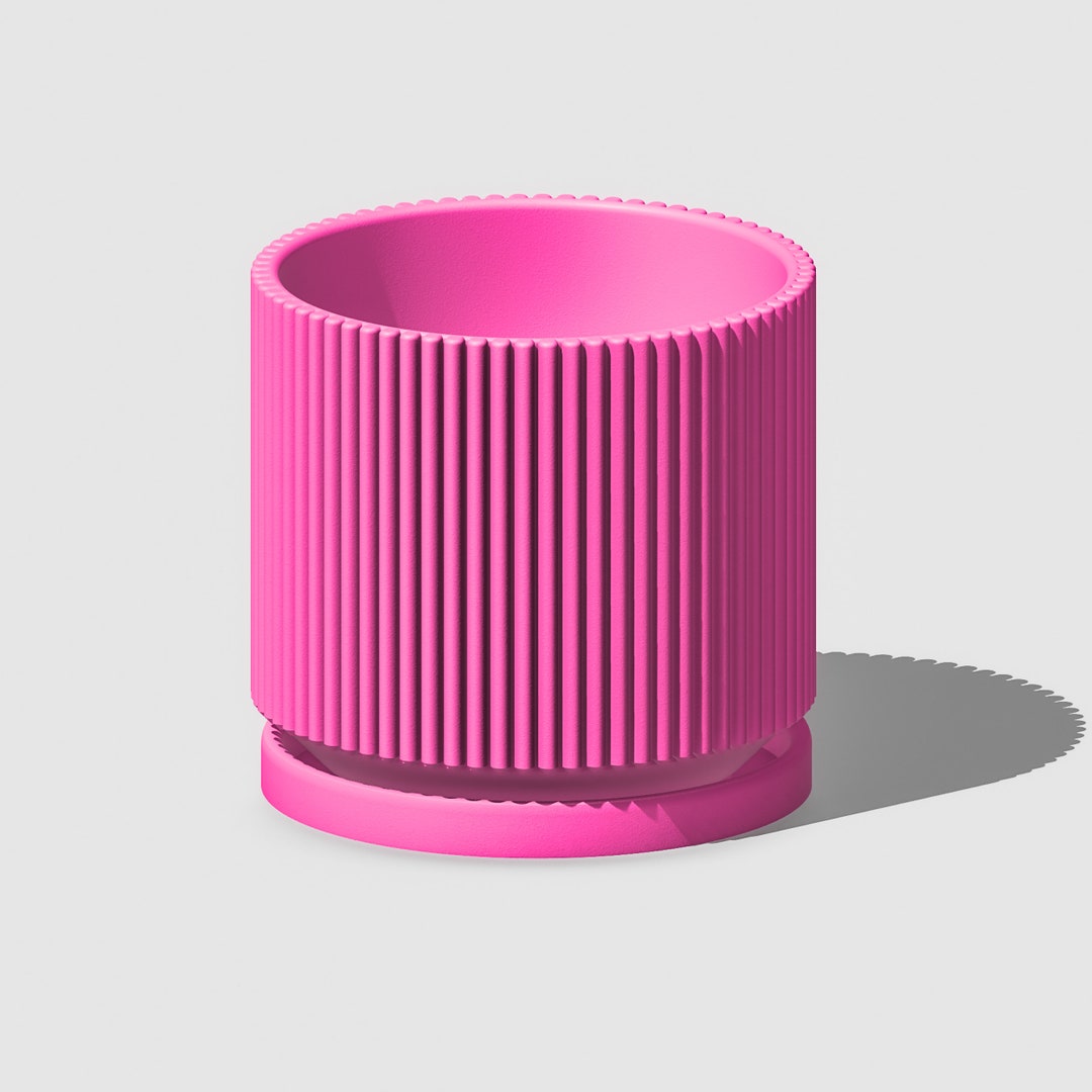 Mid-century Modern Rib Planter Pot With Drainage and Saucer, Unique ...