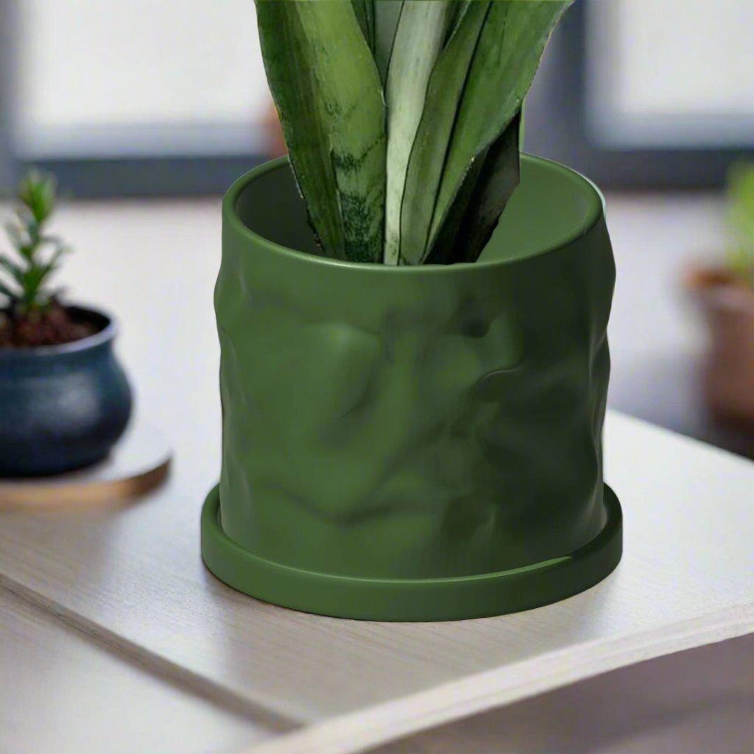 Mid-century Modern Plant Pot in Matte Olive Green, Konya Pots With ...