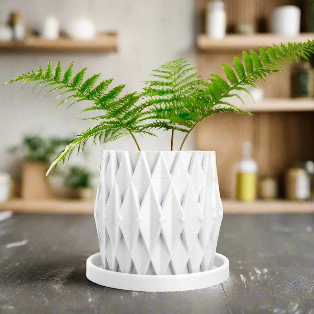 Aesthetic Plant Pot – Diamond Ribbed Modern Planter With Drainage ...