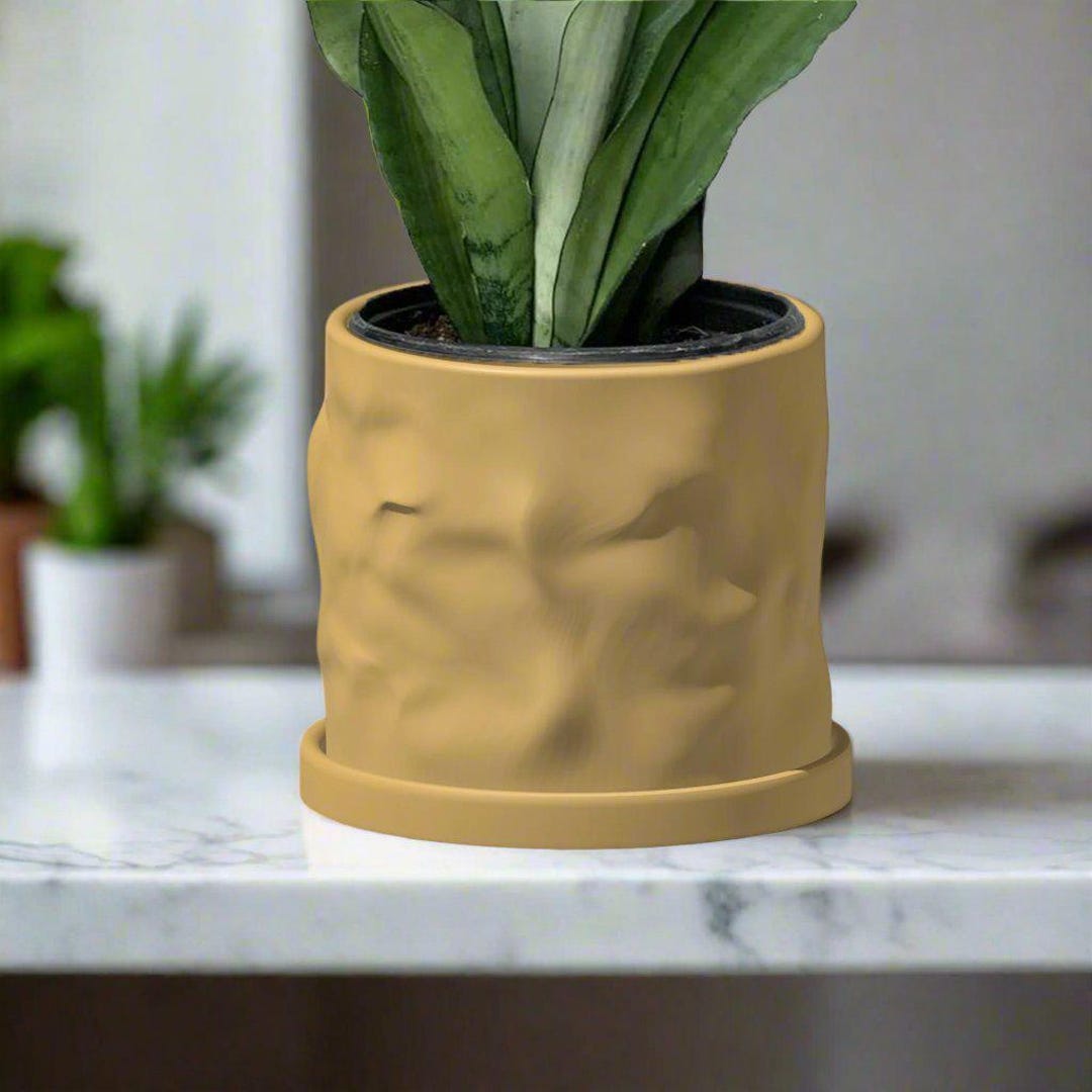 Unique Plant Pot in Matte Beige, Konya Pots With Drainage and Saucer ...