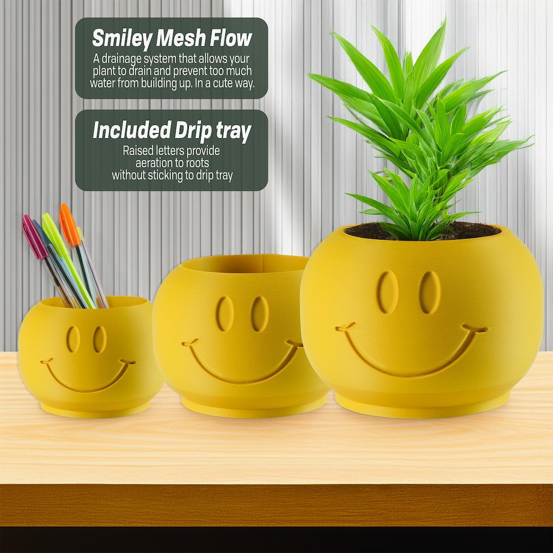 Smiley Face Plant Pot With Drainage and Drip Tray – Cute Ghibli Decor ...
