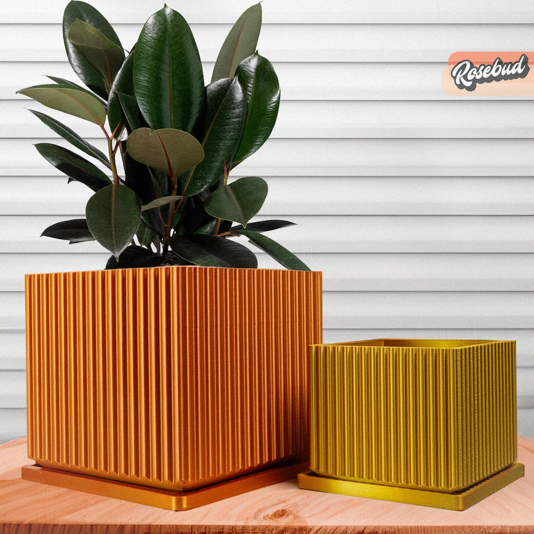 Square 3D Printed Planter Pot - Pleated, Perfect Fit Drip Tray, Mesh ...