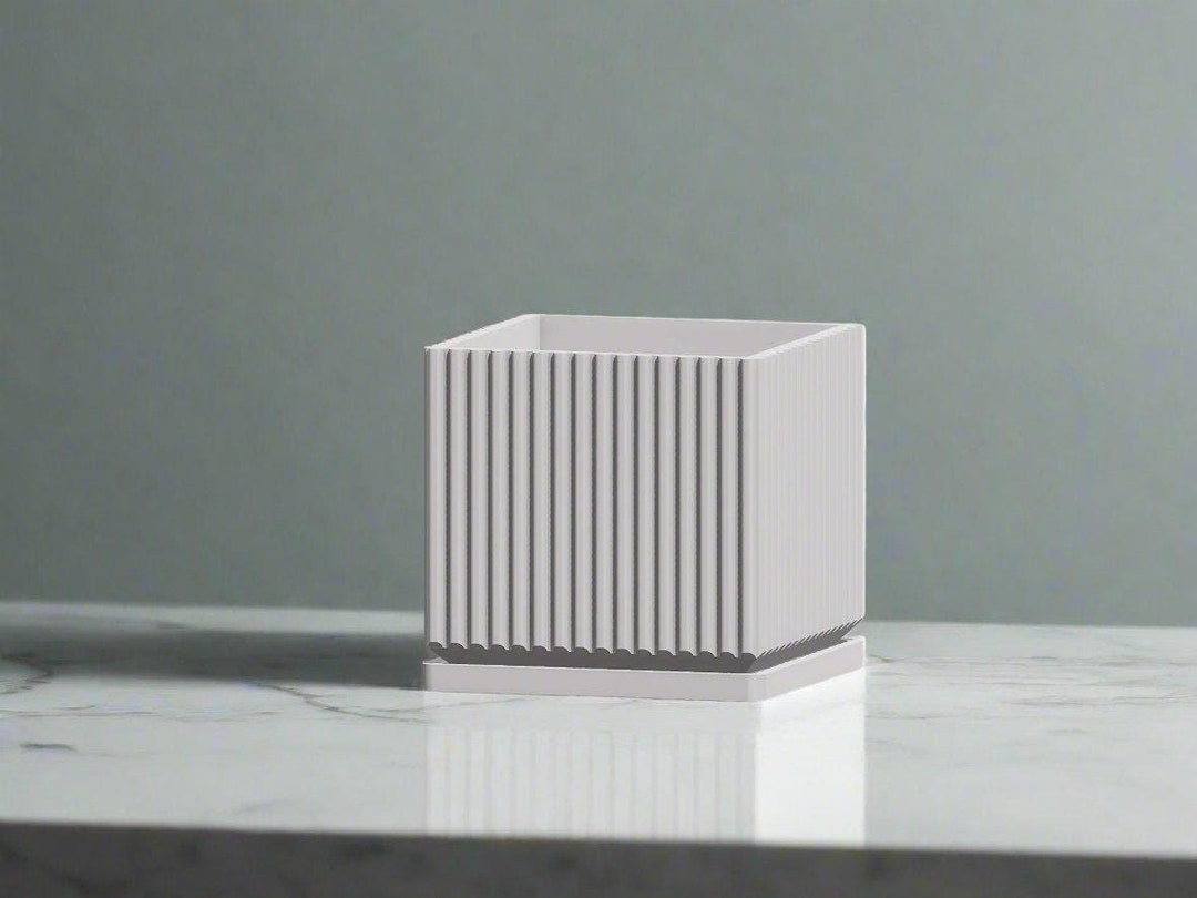 Square Mid-century Modern 3D Printed Planter Pot - Pleated, Perfect Fit ...