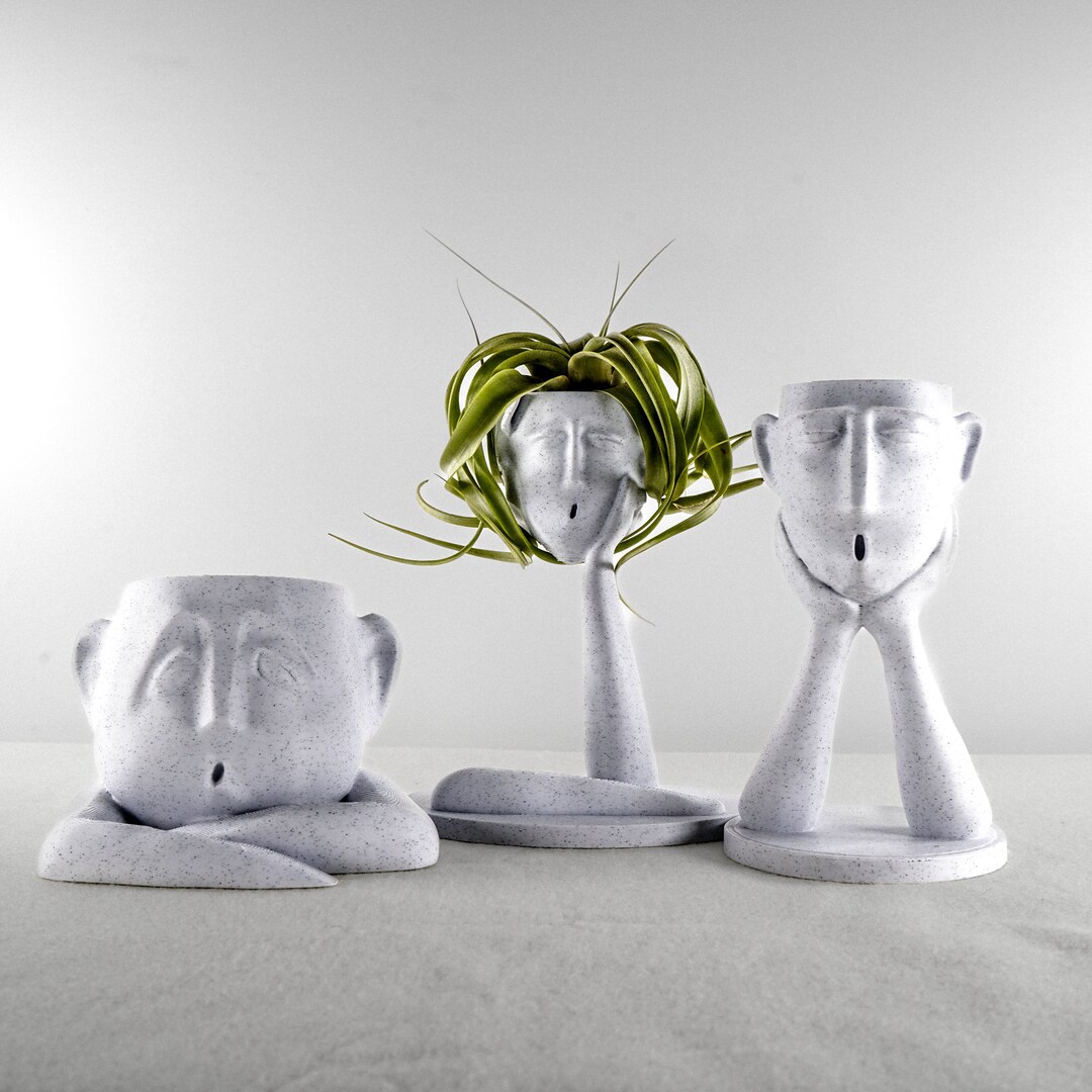 Set of 3 Head Face Planters in White Marble, Face Pot, Head Planters ...