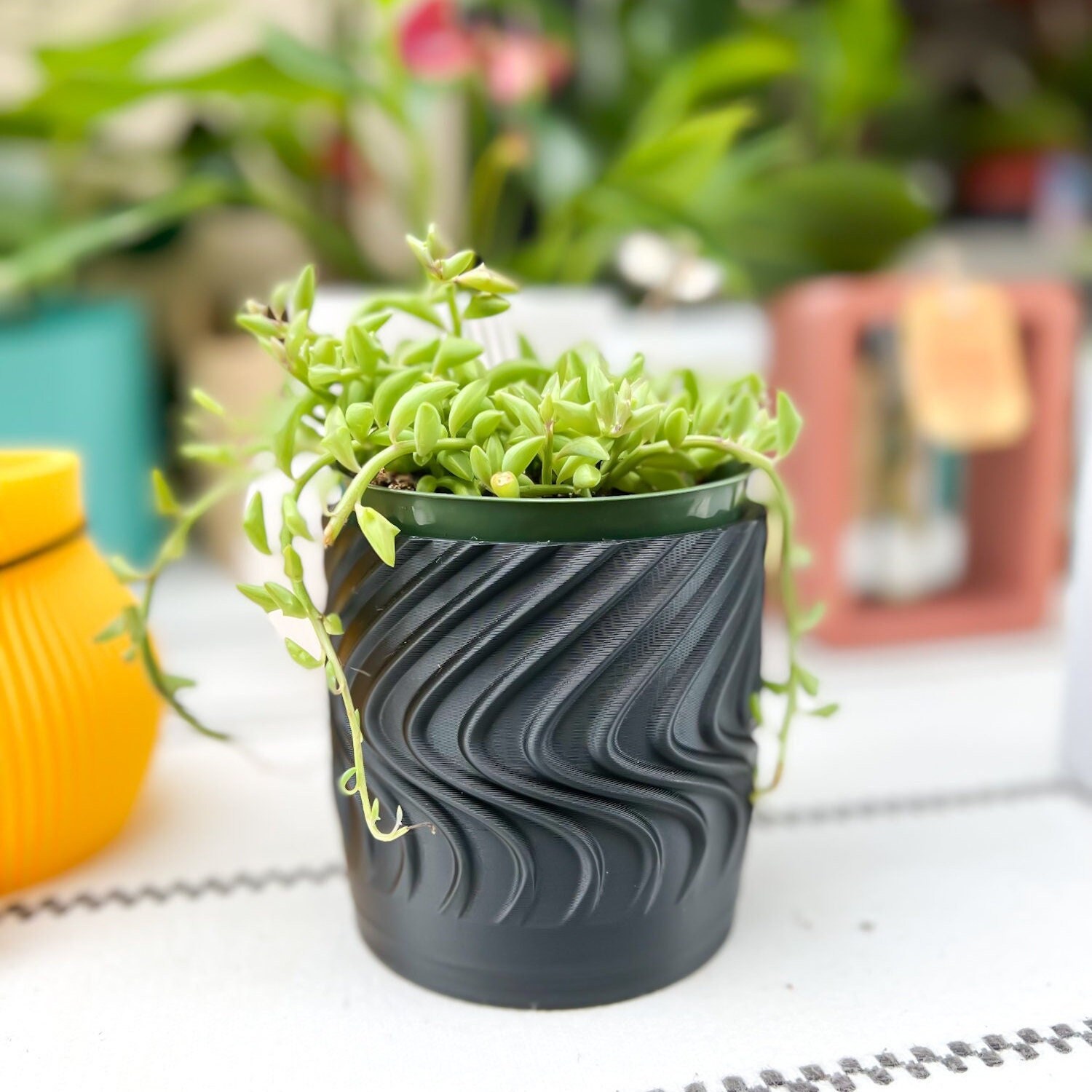 Indoor Matte Mustard Planter With Unique Swirl Design 4 Inch - Etsy