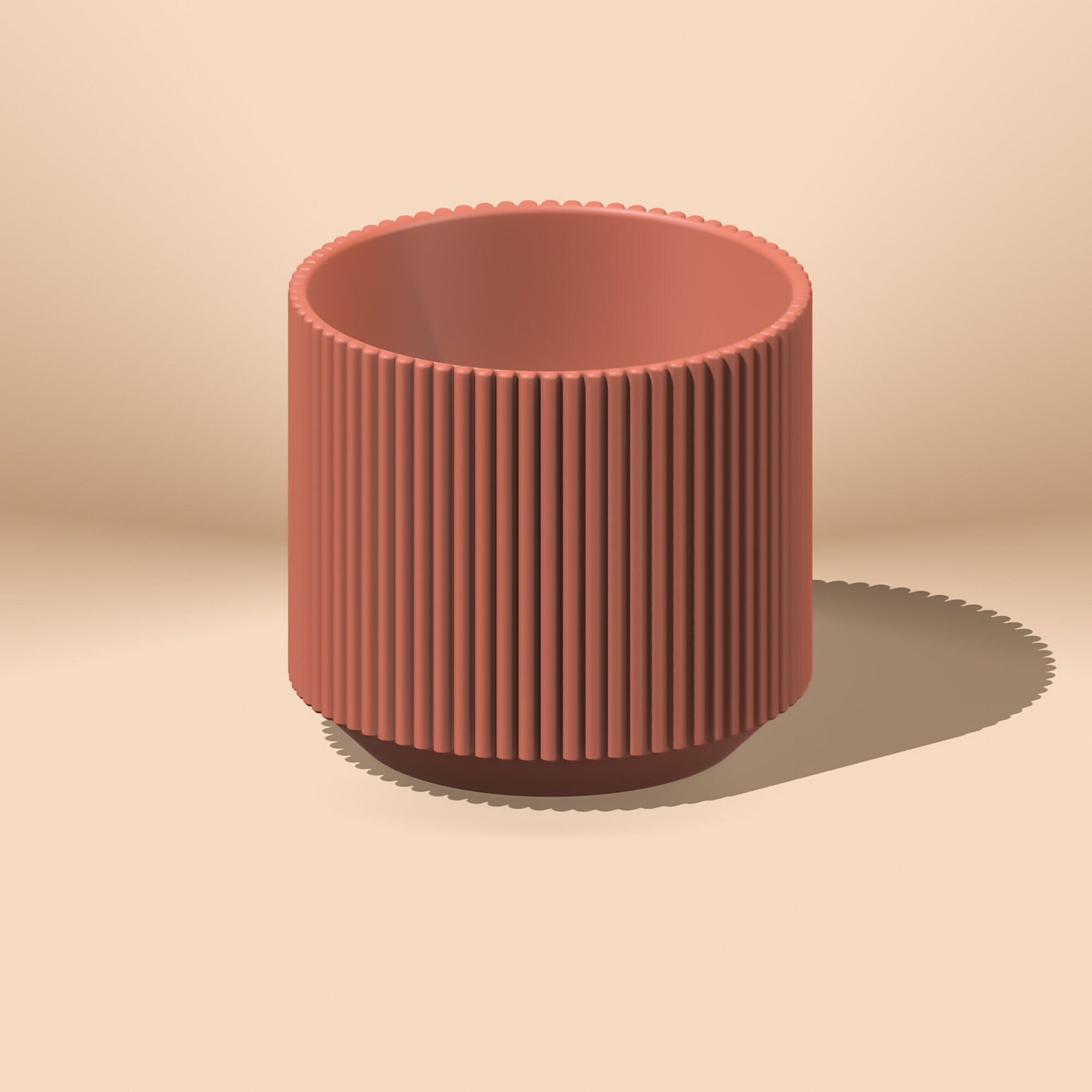 Mid-century Ribbed Planter With Drainage and Saucer in Shiny - Etsy