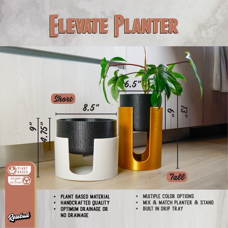 Modern Elevated Planter and Plant Stand Set - 2-piece Plant Pot With ...