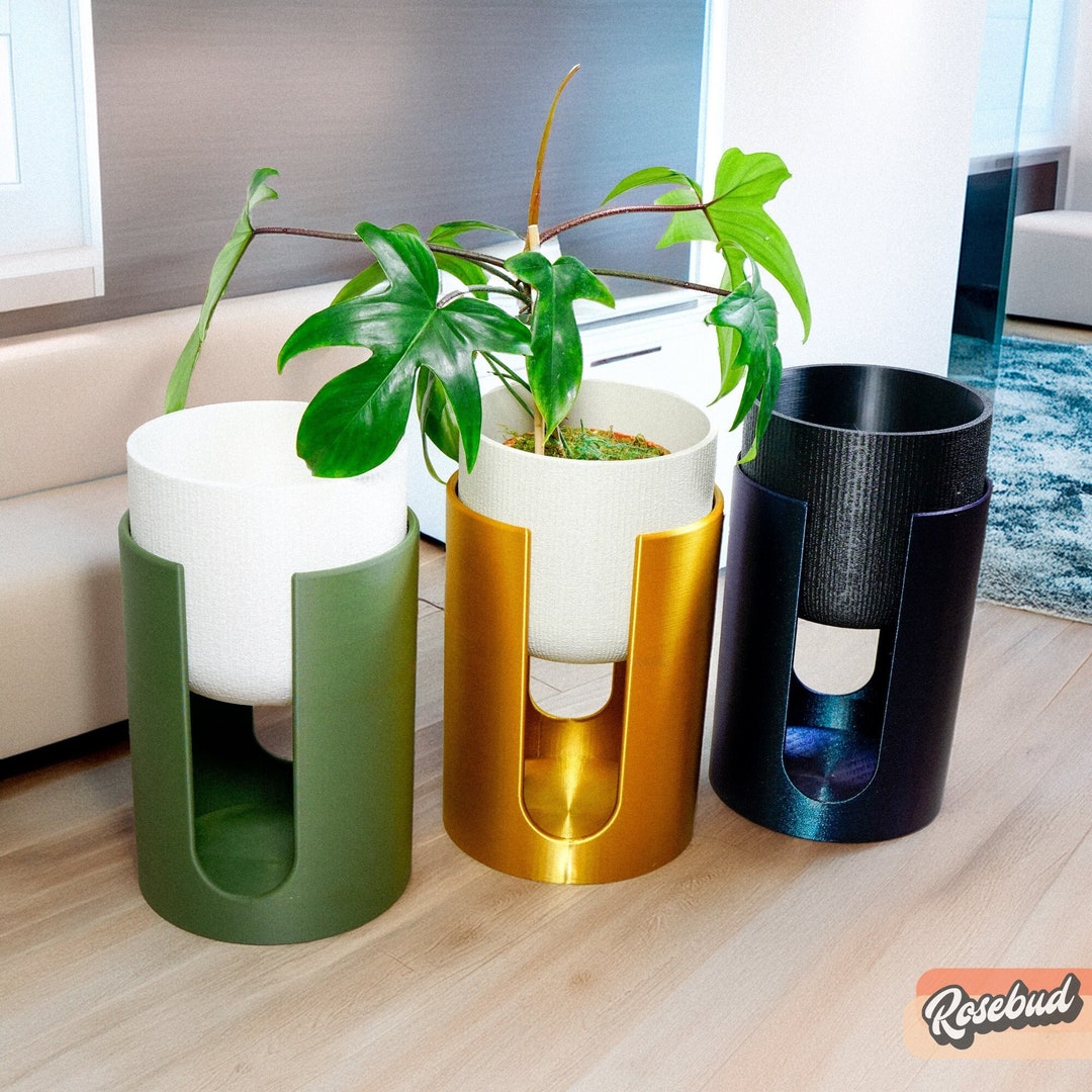 Modern Planter and Plant Stand Set - 2-piece Unique Plant Pot With ...