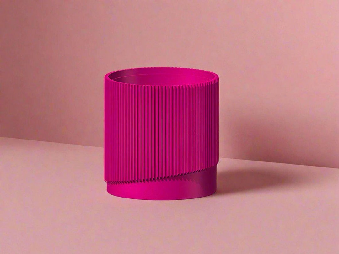 Modern Ribbed Plant Pot With Drainage and Saucer, 3D Printed Planter ...