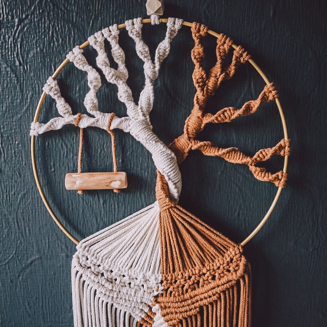 Traumfänger 25 cm Ring Makramee Boho Lebensbaum Groß Baum zweifarbig Wandbehang Taufe Geburt ...