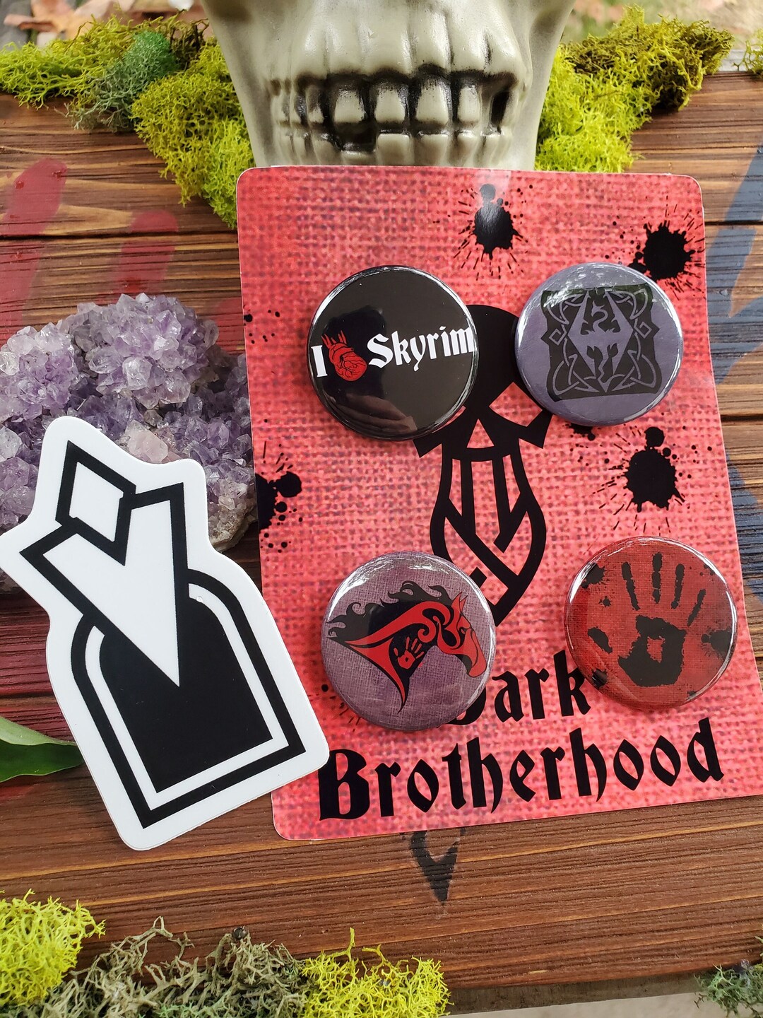 Dark Brotherhood Skyrim Button Pin Set and Vinyl Sticker Elder Scrolls ...