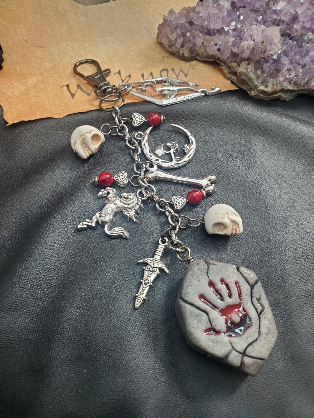 Skyrim Dark Brotherhood Themed Hanging Bag Charms White Skulls Elder ...