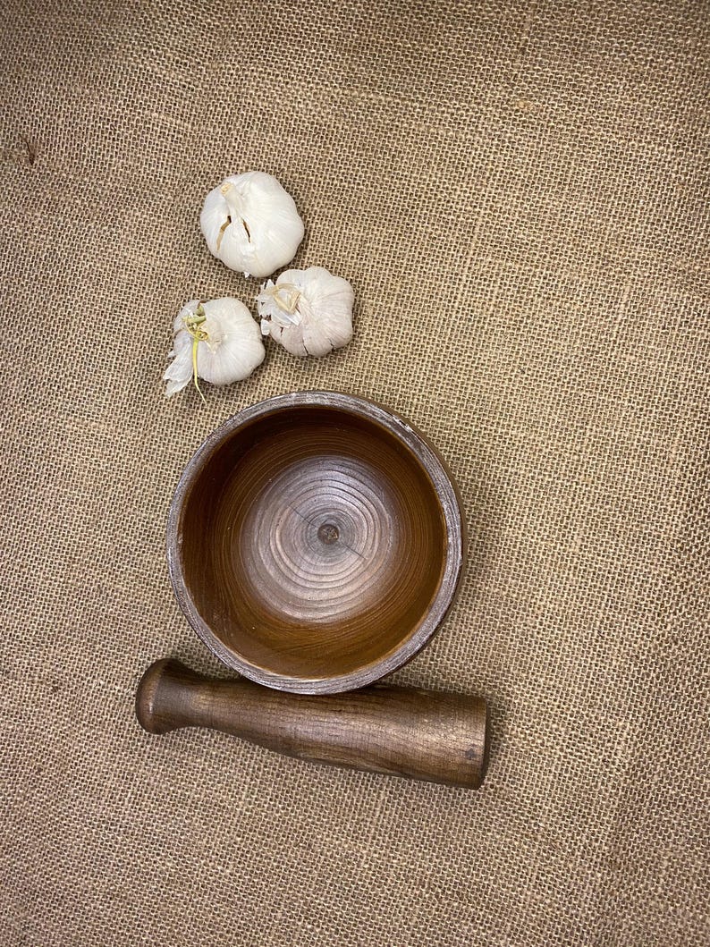 Natural Style Pestle & Mortar, Garlic, Herb, Seed Crusher, Wood Herb ...