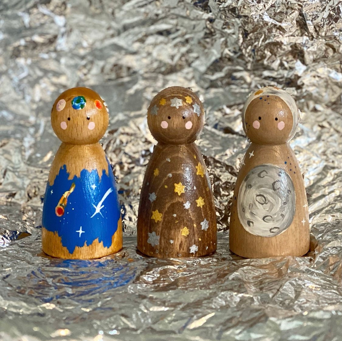 Space Play Set Wooden Space Toys Spaceman Peg Doll | Etsy UK