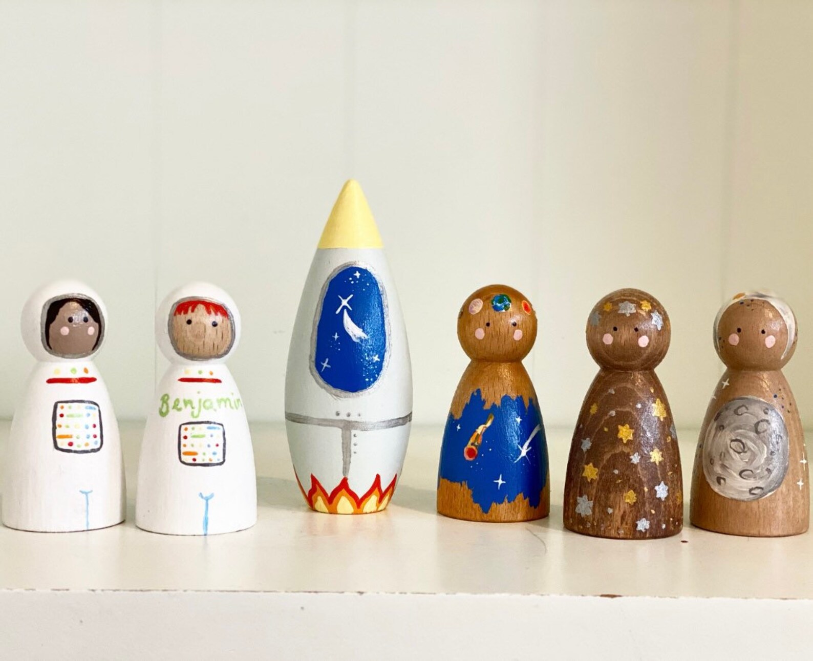 Space Play Set Wooden Space Toys Spaceman Peg Doll | Etsy UK