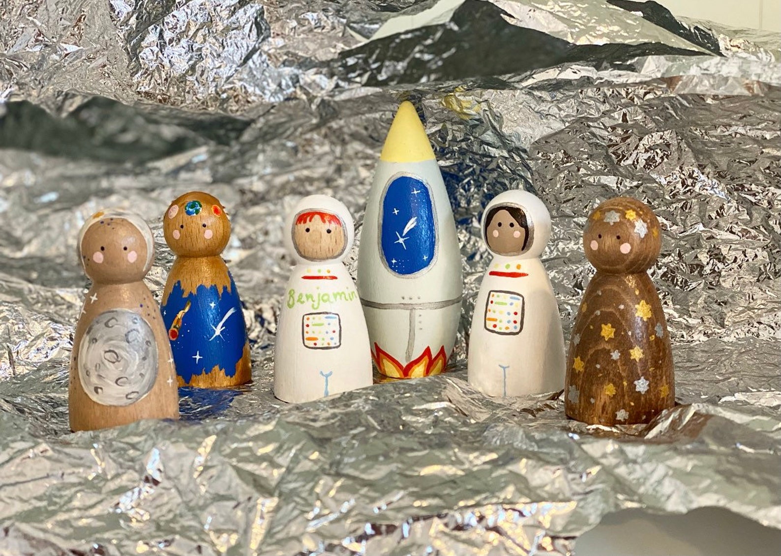 Space Play Set Wooden Space Toys Spaceman Peg Doll | Etsy UK