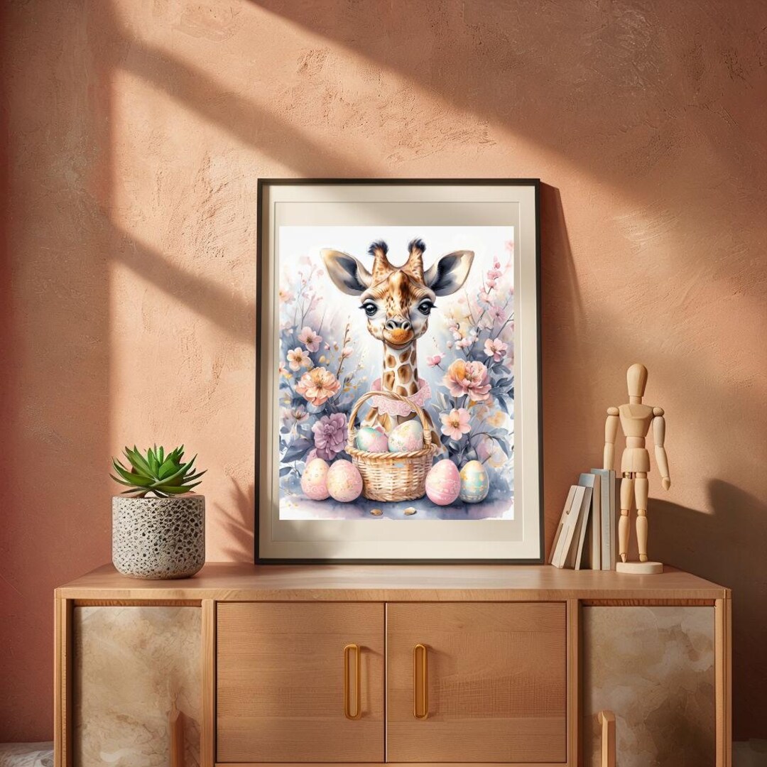 Easter Giraffe Poster, Cute Animal Wall Art Print, Holiday Decoration ...
