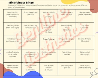 Mindfulness Bingo | Printable Digital Download , Bingo Game - Etsy