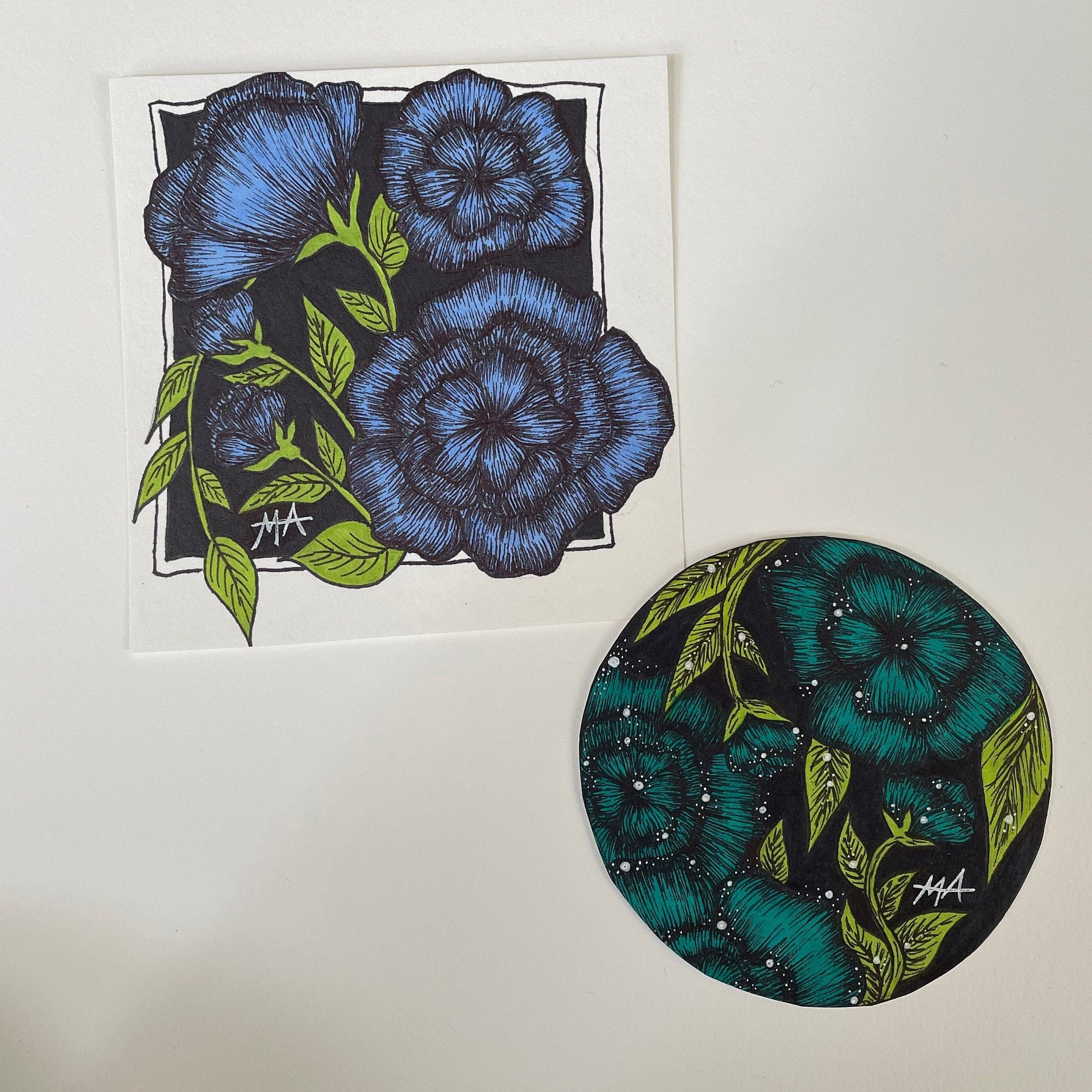 Blue botanical flower sticker bundle | Etsy