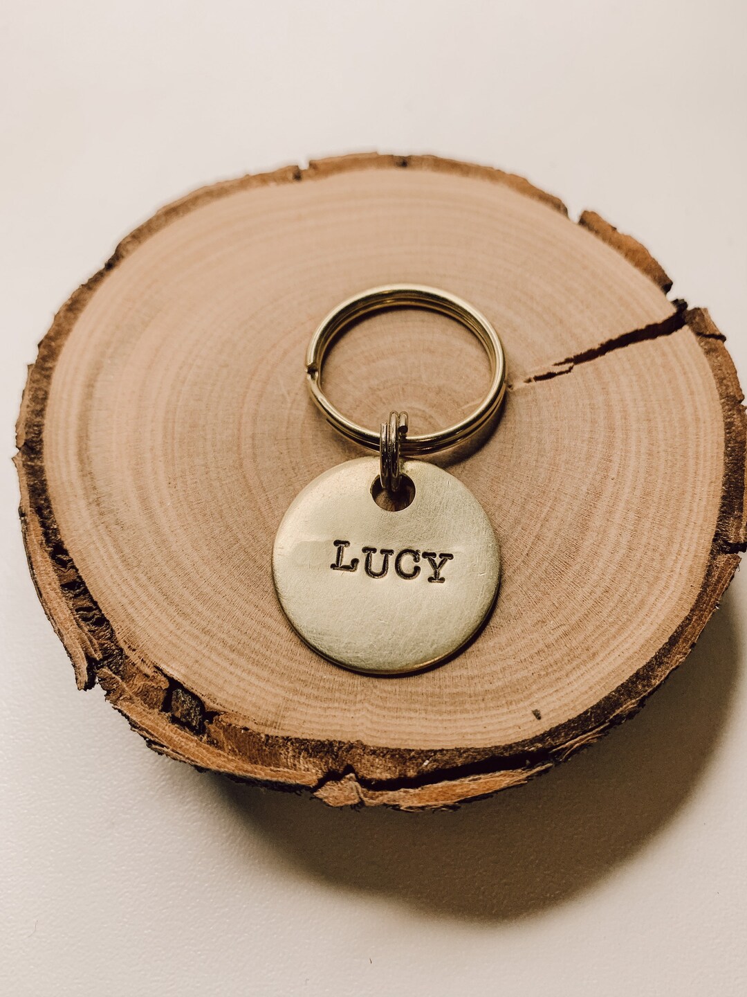 Simple Dog Tag, Circle, Customizable, Gold or Silver Hand Stamped Metal ...