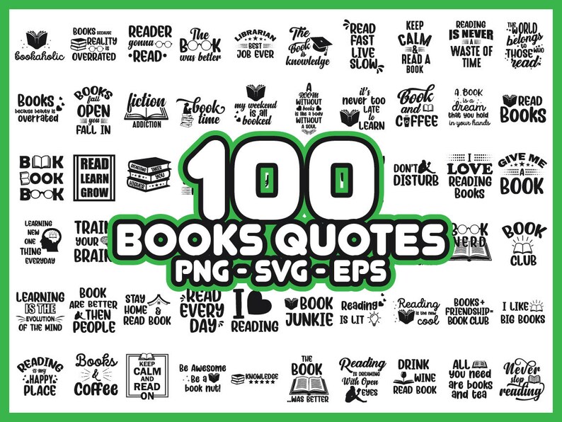 100 Book Quotes SVG Bundle Book Svg Book Svg Bundle Book Svg - Etsy