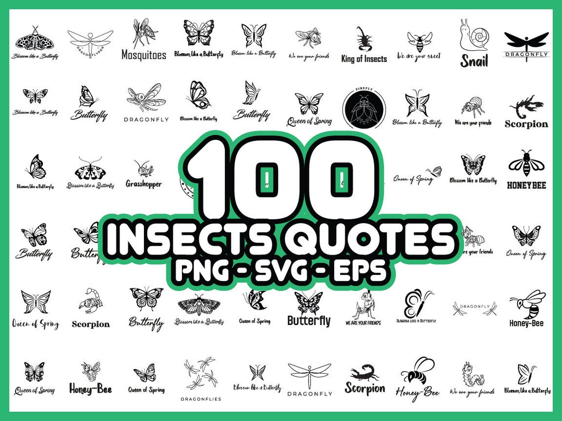 100 Insects SVG PNG Bundle Instant Download - Etsy