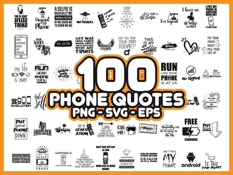 100 Phone Sayings Quotes SVG PNG Bundle - Instant Download - Etsy