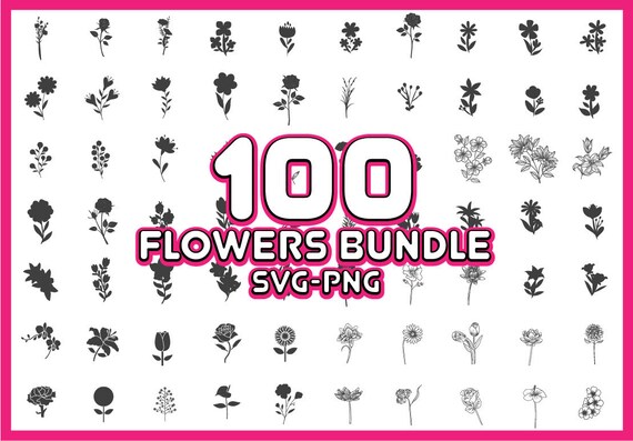 100 Flower SVG / PNG Bundle Instant Download Designs | Etsy