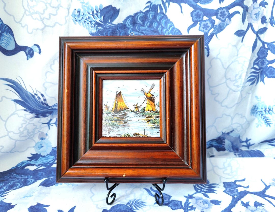 Vintage Delft Polychrome Style Tile in a Large Wooden Frame - Etsy
