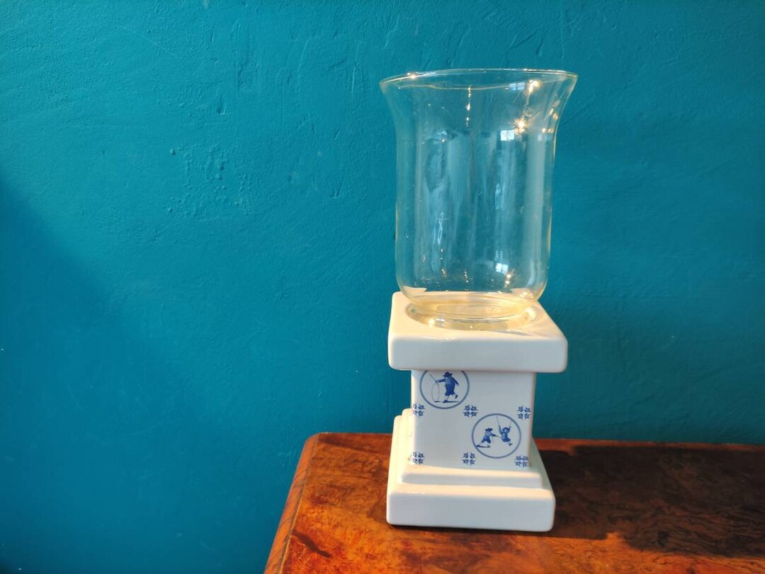 Delft Blue Style Ceramic and Glass Candle Holder - Etsy