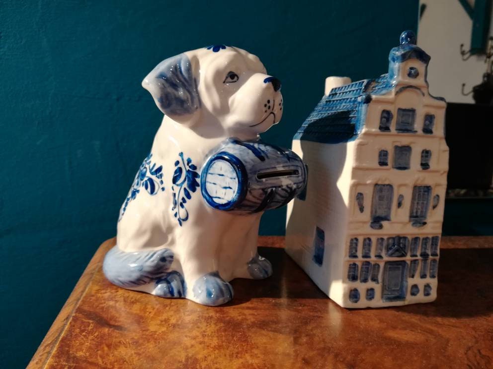 Vintage Delft Blue St. Bernard Savings Bank - Etsy