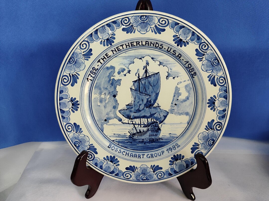 Vintage Hand Painted Delft Blue Plate Depicting Ship - Etsy