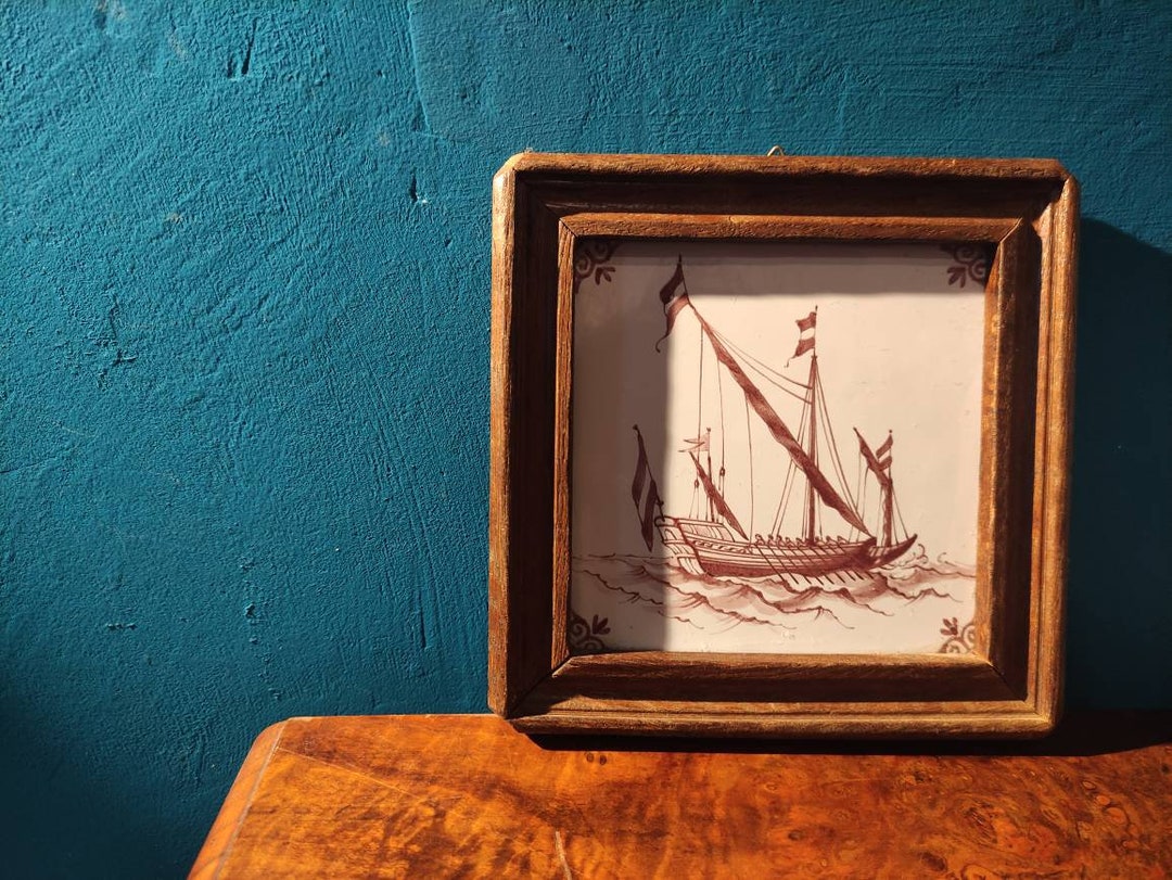 Delft Sepia Painting of Dutch Ship in Wooden Frame - Etsy
