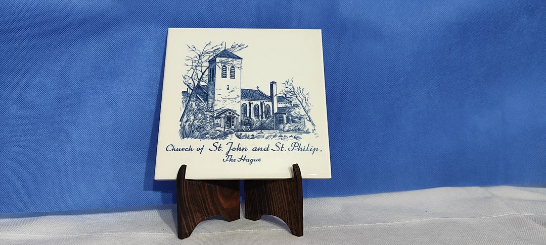 Delft Blue Tile Depicting the Church of St. John and St. Phillip in the ...