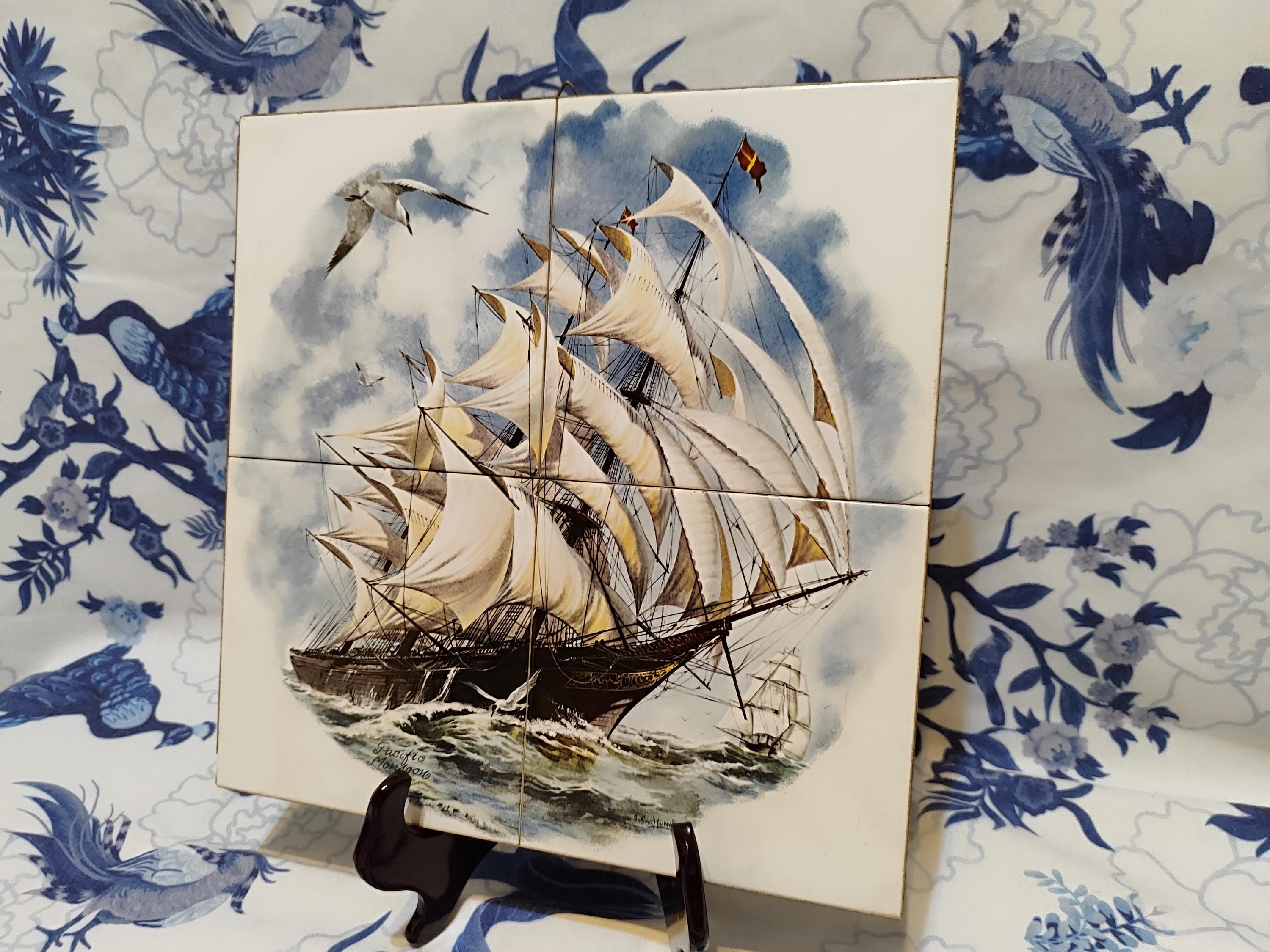 Vintage Four-tile Wall Frame Depicting Pacific Monsoon by J.C. Van ...