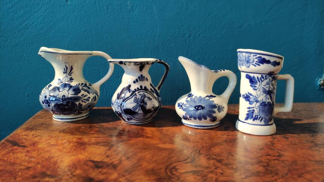 Four Vintage Delft Blue Miniature Pitchers - Etsy