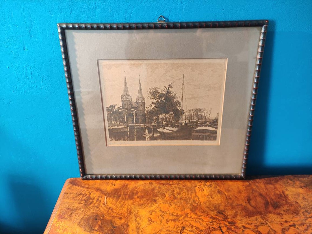 Vintage Signed Framed Drawing of Delft Area - Etsy