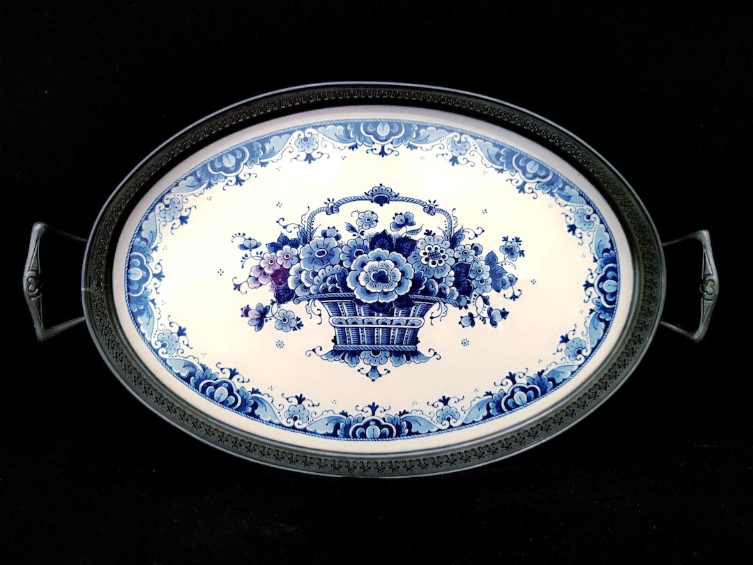Large Vintage Tin Delft Blue Serving Tray by Westraven Utrecht - Etsy