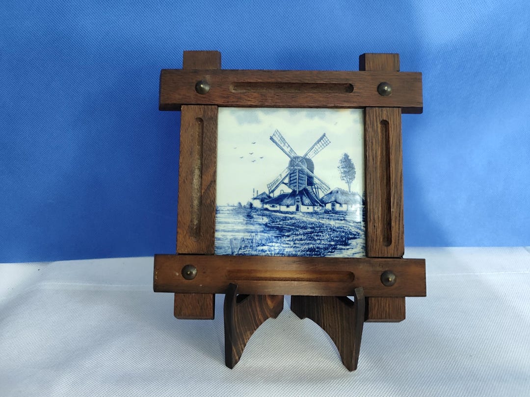 Vintage Delft Blue Tile in Dark Wooden Frame - Etsy