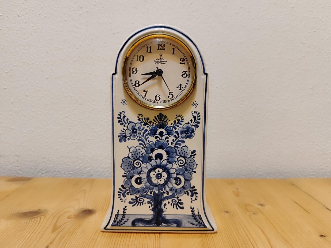 Vintage Delft Blue Miniature Grandfather Clock With Quartz Battery ...