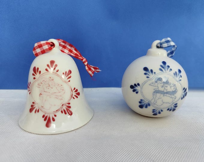 Set of Two Ceramic Delft Blue Style Christmas Ornaments - Etsy