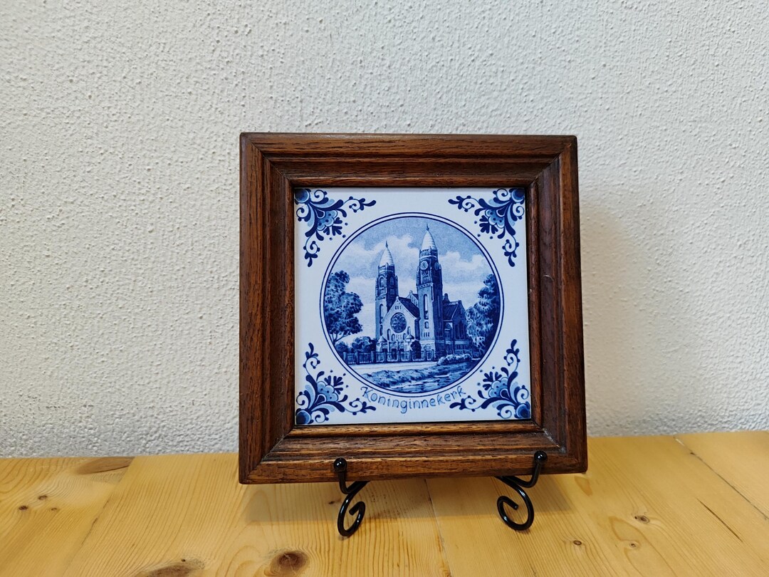 Vintage Delft Blue Tile Depicting Koninginnekerk in Wooden Frame - Etsy