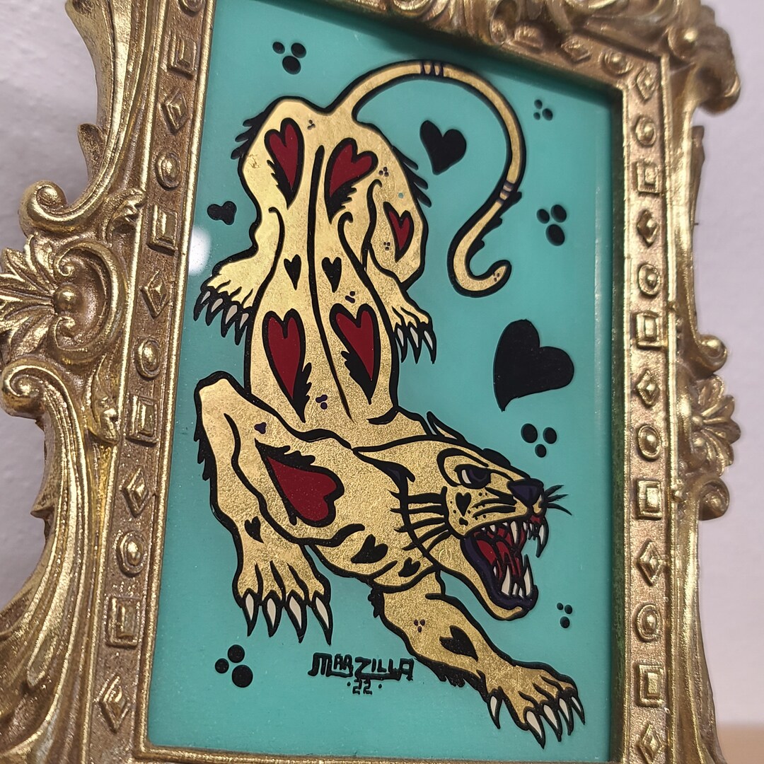 Heart Panther Reverse Glass Paint & Gilding - Etsy