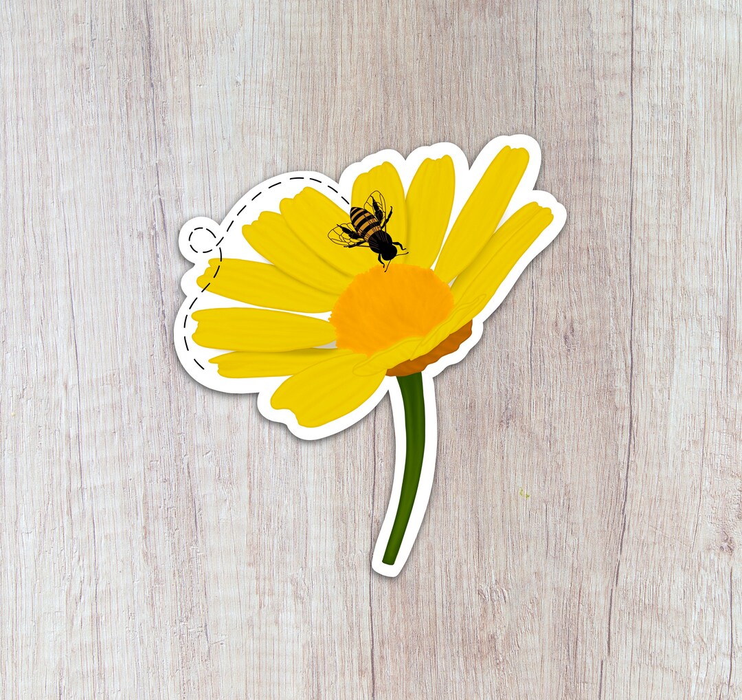 Flower & Bee Sticker, Vinyl Sticker for Water Bottle, Laptop, Mirror or ...