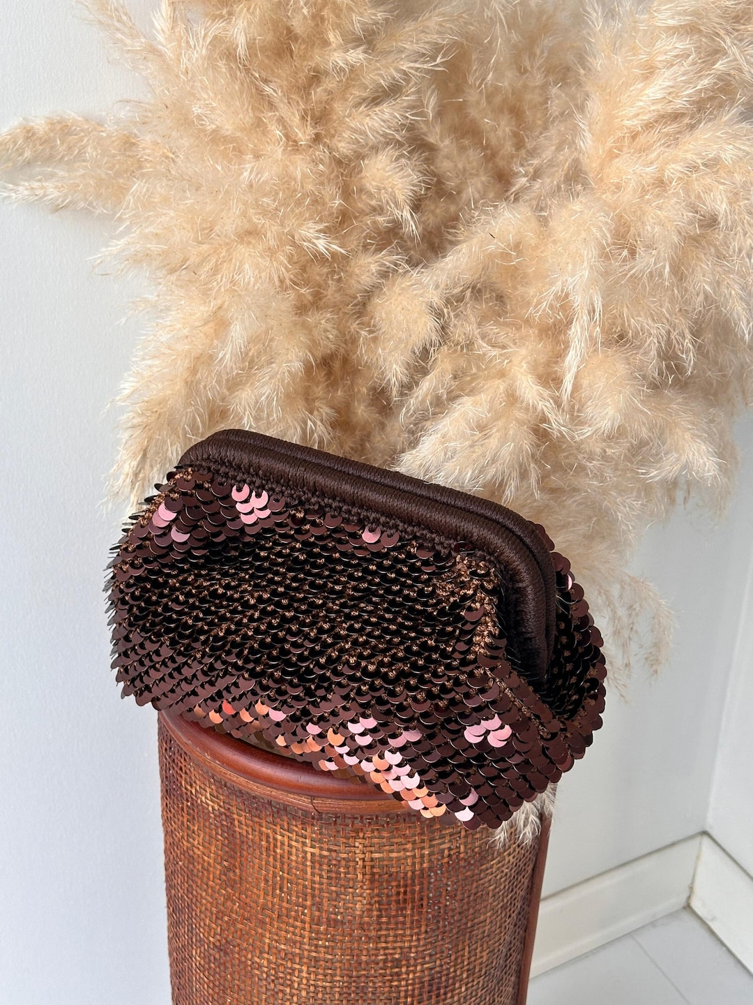 Copper Sequin Clutch Bag, Copper Sequinned Wedding Guest Bag, Brown ...