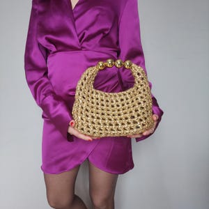 GOLD Wedding Bag, Mesh Gold Evening Bag, Gold Wedding Guest Bag, Gold ...